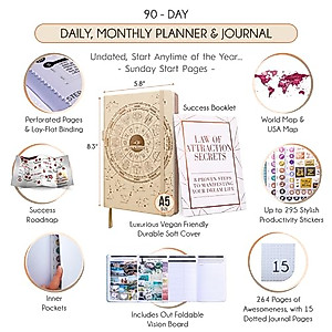 Daily Self Care and Manifestation Journal - A 5 Minute Journal, A 90 Day Planner Journey, Creating Your Dream Life, Vision Board, Guided Journal, & Personal Gratitude Journal - Undated Daily Planner