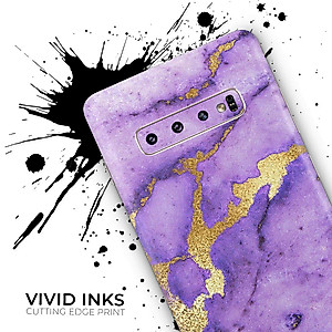 DesignSkinz Purple Marble & Digital Gold Foil V1 Protective Vinyl Decal Wrap Skin Cover Compatible with The Samsung Galaxy S20 (Screen Trim & Back Glass Skin)
