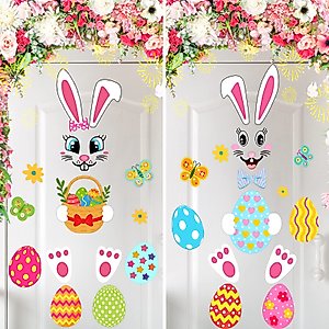 10 Sheets Happy Easter Door Stickers Decor Lovely Bunny Egg Door Stickers Colorful Easter Door Decorations Easter Adorable Wall Decals with Butterfly Rabbit Expression Wall Sticker for Party Decor