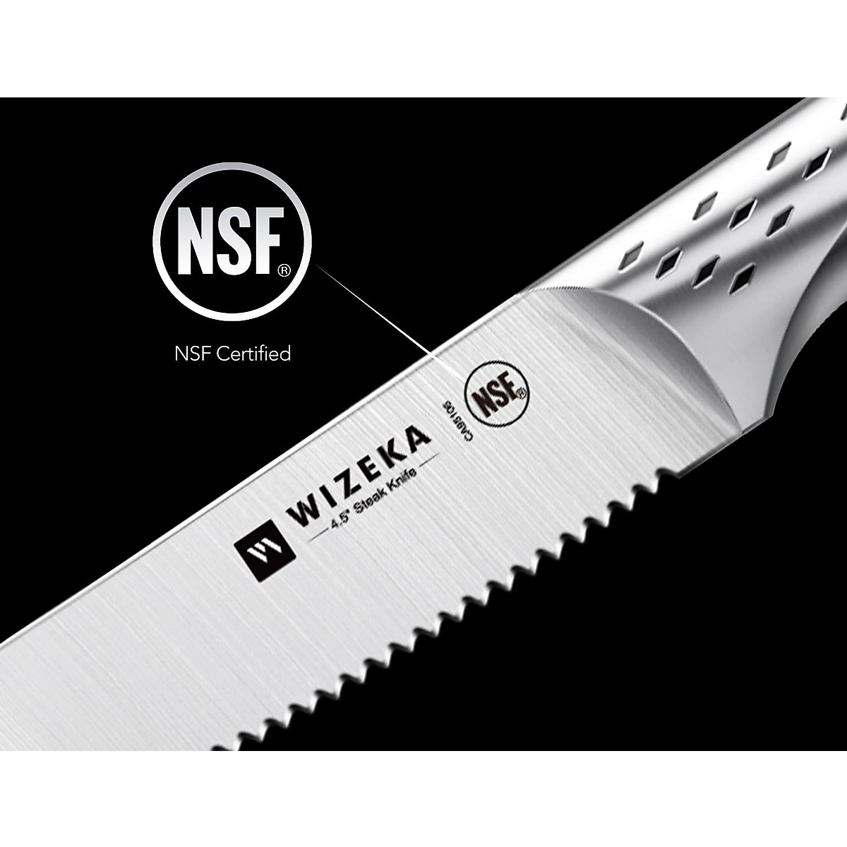 WIZEKA Steak Knives Set of 8, Dishwasher Safe Serrated Steak Knives 4.5 Inches, German Stainless Steel Kitchen Knives of Steak, Jaguar Series