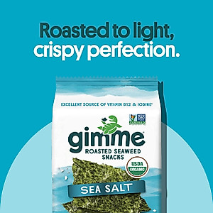 gimMe Organic Roasted Seaweed Sheets, Sea Salt, Keto, Vegan, Gluten Free, Great Source of Iodine and Omega 3’s, Healthy On-The-Go Snack for Kids & Adults, #1 Sea Salt, 0.17 Ounce (Pack of 20)