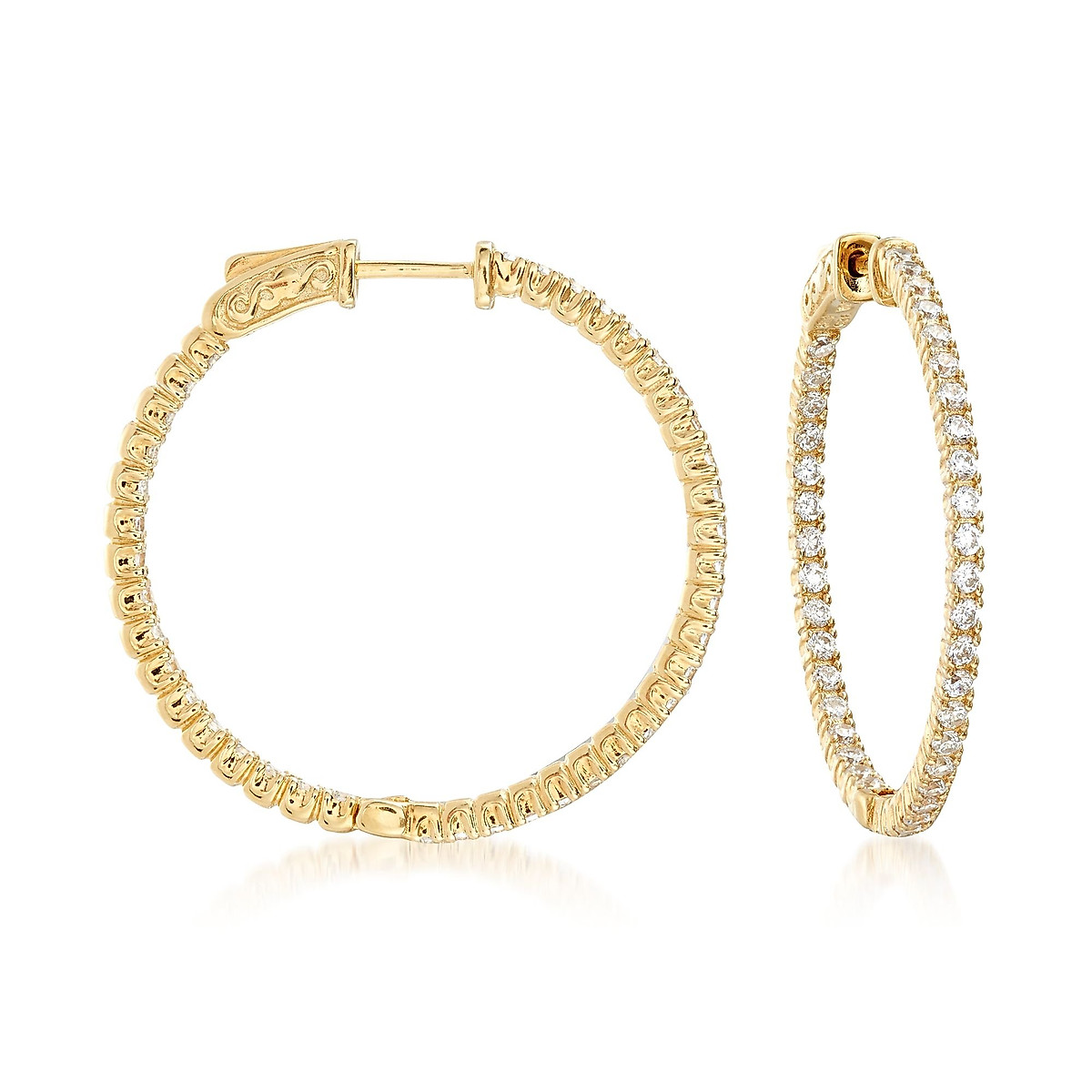 Ross-Simons 2.00 ct. t.w. CZ Inside-Outside Hoop Earrings in 18kt Gold Over Sterling