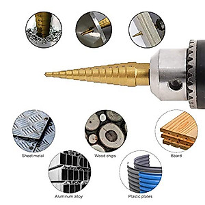 Trepot 5PCS HSS Titanium Step Drill Bit Set & Automatic Center Punch, High Speed Steel Drill Bits, Double Cutting Blades Design, 50 Sizes with Aluminum Case, Short Length Drill Bits Set