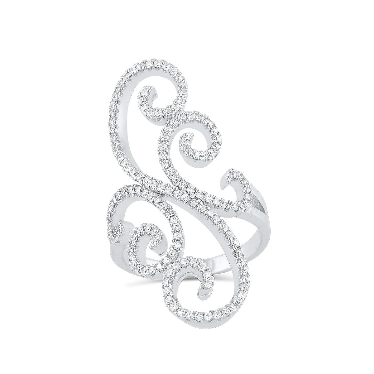 SILVERCLOSEOUT Rhodium Plated Sterling Silver Womens Cz Cubic Zirconia Statement Swirl Ring - Size 8