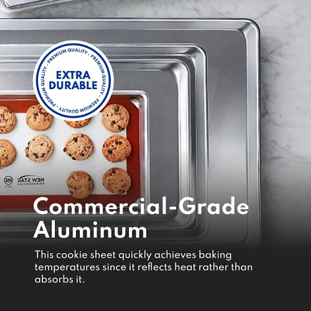 New Star Foodservice 537232 Commercial-Grade 18-Gauge Aluminum Sheet Pan/Bun Pan, 13" L x 18" W x 1" H (Half Size) | Measure Oven (Recommended)