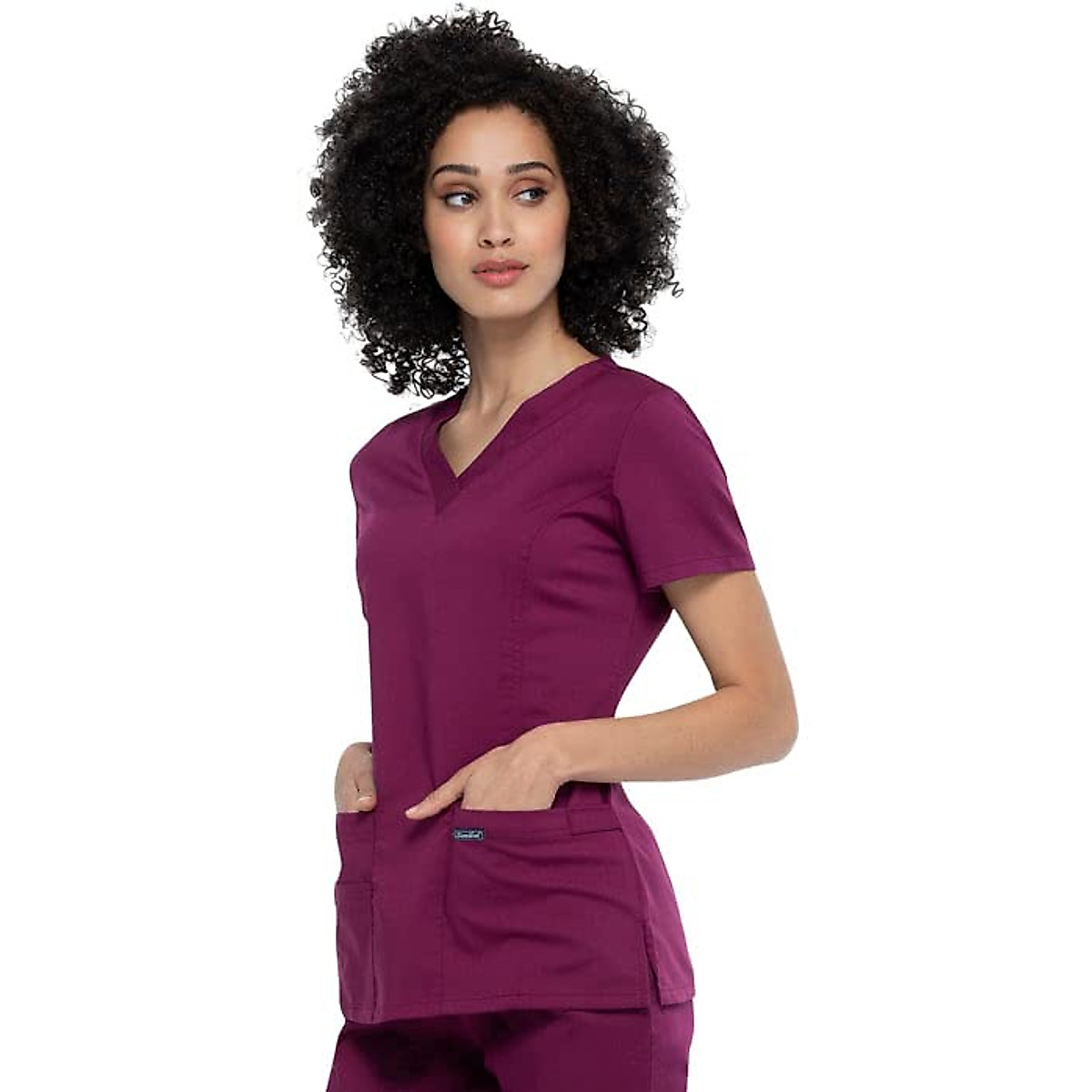 Sanibel Scrubs Stretch V-Neck Top (Wine, M)