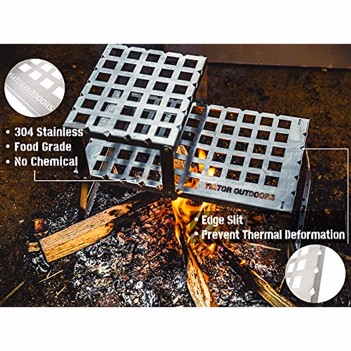 Viator Outdoors Campfire Grill Grate for Camping Cooking – Heavy Duty Food Grade Stainless Steel Over Fire Pit Grill – Foldable Griddle for BBQ, Cooking, Heating – Portable Carry Bag Included