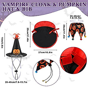 Halloween 5 Pieces Pet Costume Cat Dogs Cosplay Clothes Vampire Cloak Bat Pumpkin Hat Bib with Bells Bat Wings Dinosaur Dragon Wing Cat Collar Small Kitty Puppy Outfits for Halloween Party Pet Cosplay