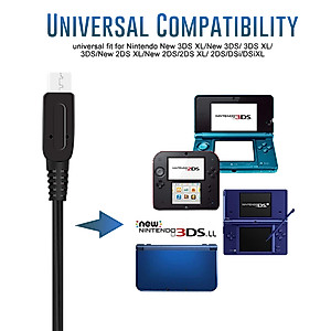 3DS USB Charger Cable, AC Power Adapter Charger Cable Cord for Nintendo New 3DS XL/New 3DS /3DS XL /3DS /New 2DS XL/New 2DS /2DS XL /2DS/ Dsi/DSi XL Black… (1 PCS)