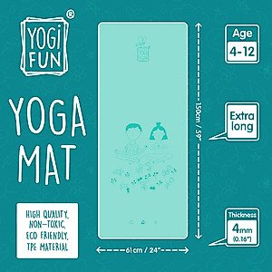 Yogi Fun - Yoga Cards and Yoga Mat, Educational Yoga Cards with Illustrations of Yoga Poses, Yoga Mat Set with Leaflet, Poster, 2 Sequences for Practice with 12 Poses Exercise Mat, Tested and Approved