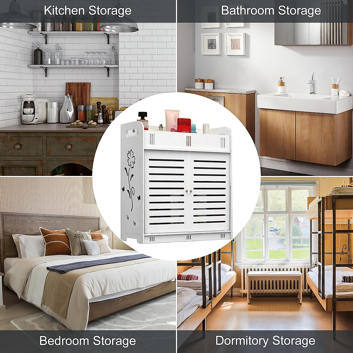 Bathroom Shelve Cabinet Wall Mounted, Small Bathroom Medicine Cabinet Bathroom Organizers and Storage with Vent Doors Self-Adhesive Multi-Grid Tiers Hollow Flower Pattern (white)