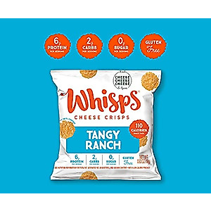 Whisps Cheese Crisps - Parmesan, Cheddar, Tangy Ranch & Nacho Cheese Snacks, Keto Snacks, 6-9g of Protein Per Bag, Low Carb, Gluten & Sugar Free, Great Tasting Healthy Snack, All Natural Cheese Crisps - Variety, .63 Oz (Pack of 12)