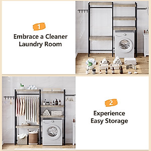 5-Tier Wood Over The Washer and Dryer Storage Shelf- Laundry Room Organization Space Saving Laundry Drying Clothes Racks Heavy Duty Adjustable Height Bathroom Shelf for Home Decor 61"*11.81"*74.02"H