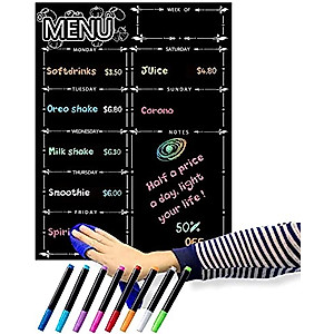 Magnetic Menu Board for Fridge, LiebHome Dry Erase Weekly Menu Planner/Family Calendar 16" x 12" with Grocery List and Notes (Black with 8 Markers)