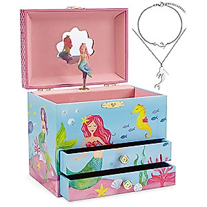 Jewelkeeper Mermaid Music Box & Little Girls Jewelry Set - 3 Mermaid Gifts for Girls - Musical Jewelry Box for Girls - Music Boxes for Girls