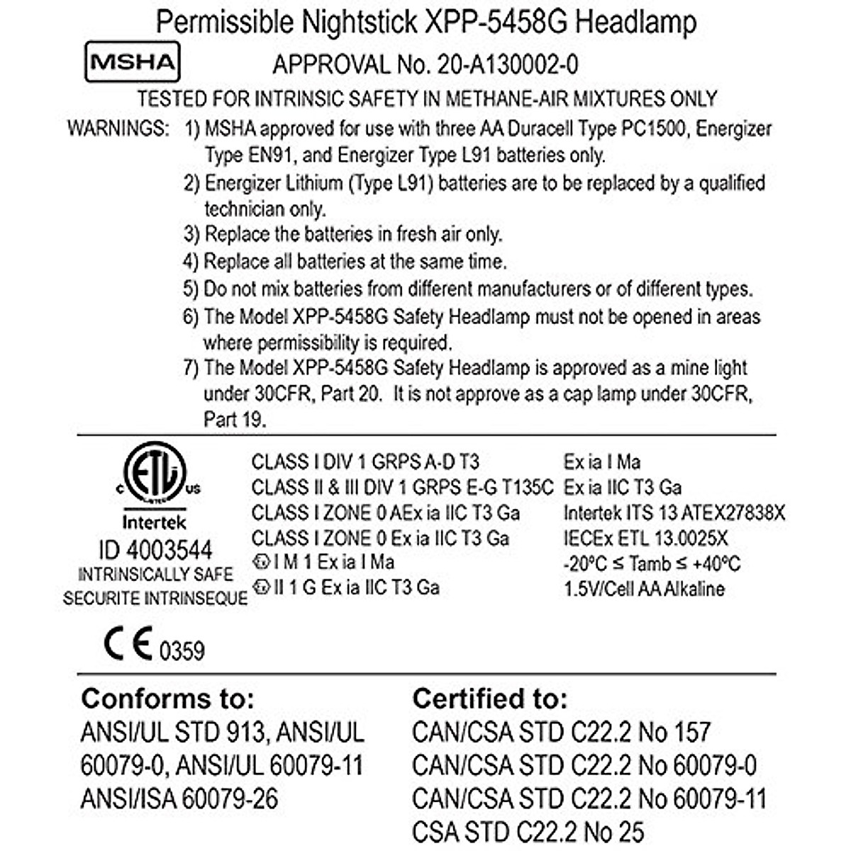 Nightstick XPP-5458G Intrinsically Safe Permissible Dual-Light Multi-Function Headlamp, Green