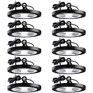 LEONLITE UFO LED High Bay Light 150W 21,700LM 5000K Daylight, 0-10V Dimmable, UL Listed, 120-277V Commercial Barn Lights for Warehouse Gym Factory Workshop, Pack of 10