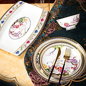 Classic Pottery Tableware,Ceramics Dinnerware Set, High-end Enamel Porcelain Soup Pot/Plate/Bowl | 50 Pieces Bone China Dinner Sets for Family Gathering and Wedding Gifts