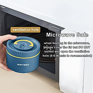 VANDHOME Portable Insulated Lunch Box Set, Microwave Safe Thermal Bento Lunch Container For Adults Kids, 18/8 Stainless Steel Keep Warm Food Container With Bag & Sauce Box (Blue 3Pcs 60oz)