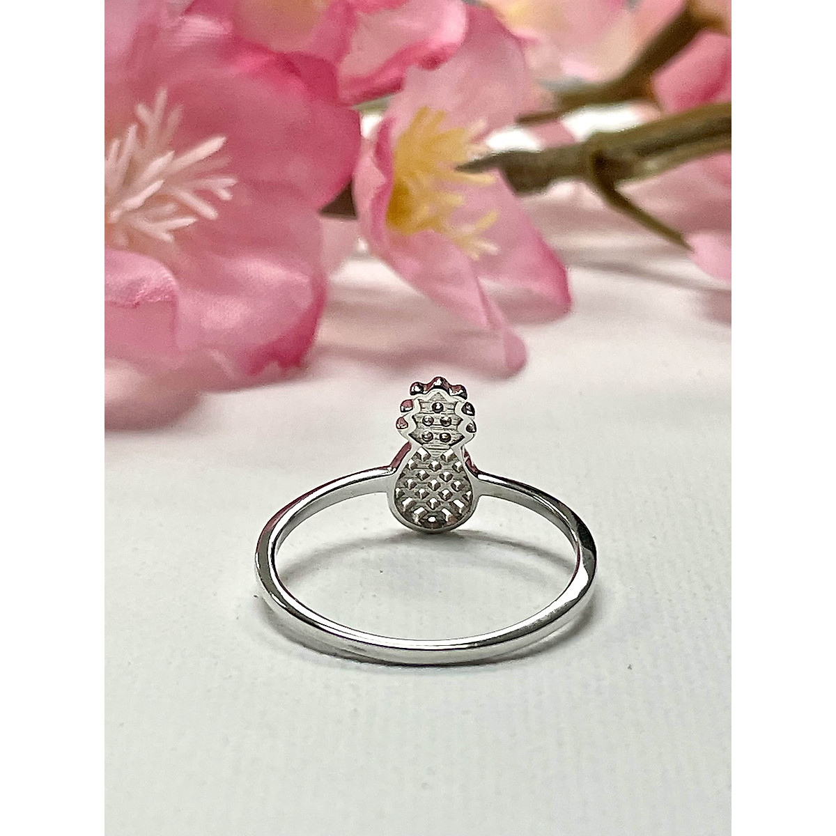 PERFECTJEWELZ Tropical Pineapple CZ Ring 925 Sterling Silver 11mm Size 8