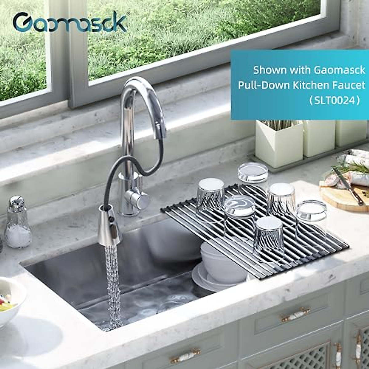 Gaomasck Nano Kitchen Sink,30 Inch Single Bowl Workstation Sink,Undermount Kitchen Sink,Stainless Steel Kitchen Sink with Strainer & Roll-Up Drying Rack,16 Gauge