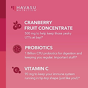 Probiotic Cranberry Gummies for Women - Urinary Tract Health and pH Balance - 1 Billion CFU of Lactobacillus for Bladder Support and Vaginal Wellness - Cran-Raspberry Flavor, 60 count, 1-Month Supply