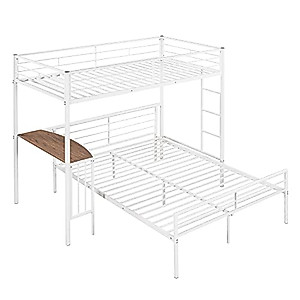 HYC Twin Over Full Bunk Beds with Desk, Heavy Study Metal Bunk Beds Twin Over Full Size, Convertible Into a Loft Bed and a Platform Bed