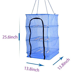 Drying Rack 4 Layers Folding Fish Mesh, Vegetable Fish Dish Screen Hanging Foldable Drying Mesh Storage Bag Blue (4 Layers)