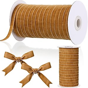 Chuangdi 3/8 Inch, 60 Yard Christmas Khaki Velvet Ribbon Wide Vintage Velvet Ribbons for Christmas Tree Ornaments Flower Bouquets Wedding Wreath Bow Making DIY Craft Choker