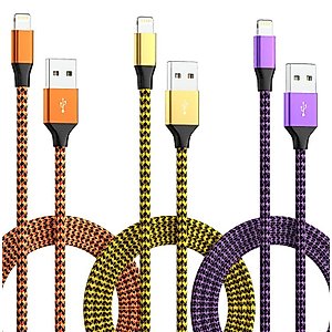 3 Pack [Apple MFi Certified] 6FT iPhone Charger USB Lightning Cable Fast Charging Nylon Braided Cord Compatible with iPhone 14/13/12/11 Pro Max/XS MAX/XR/XS/X/8/7/Plus/6S/6/SE/5S/iPad