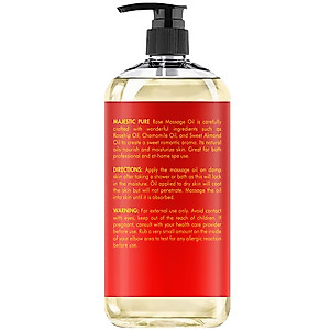 MAJESTIC PURE Rose Massage Oil - Hydrating, Calming, Warming, Relaxing & Rejuvenating Body Oil - Premium Grade, Made with Natural Oils - Skin Care for Men and Women - Made in USA - 8 fl oz