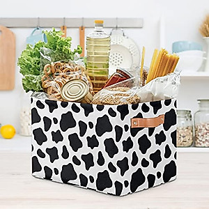Animal Cow Printing Storage Baskets Cube Storage Boxes Bins Collapsible Laundry Baskets for Nursery Shelf Bedroom Bathroom Toy Organizer (15x11x9.5in) 1PC