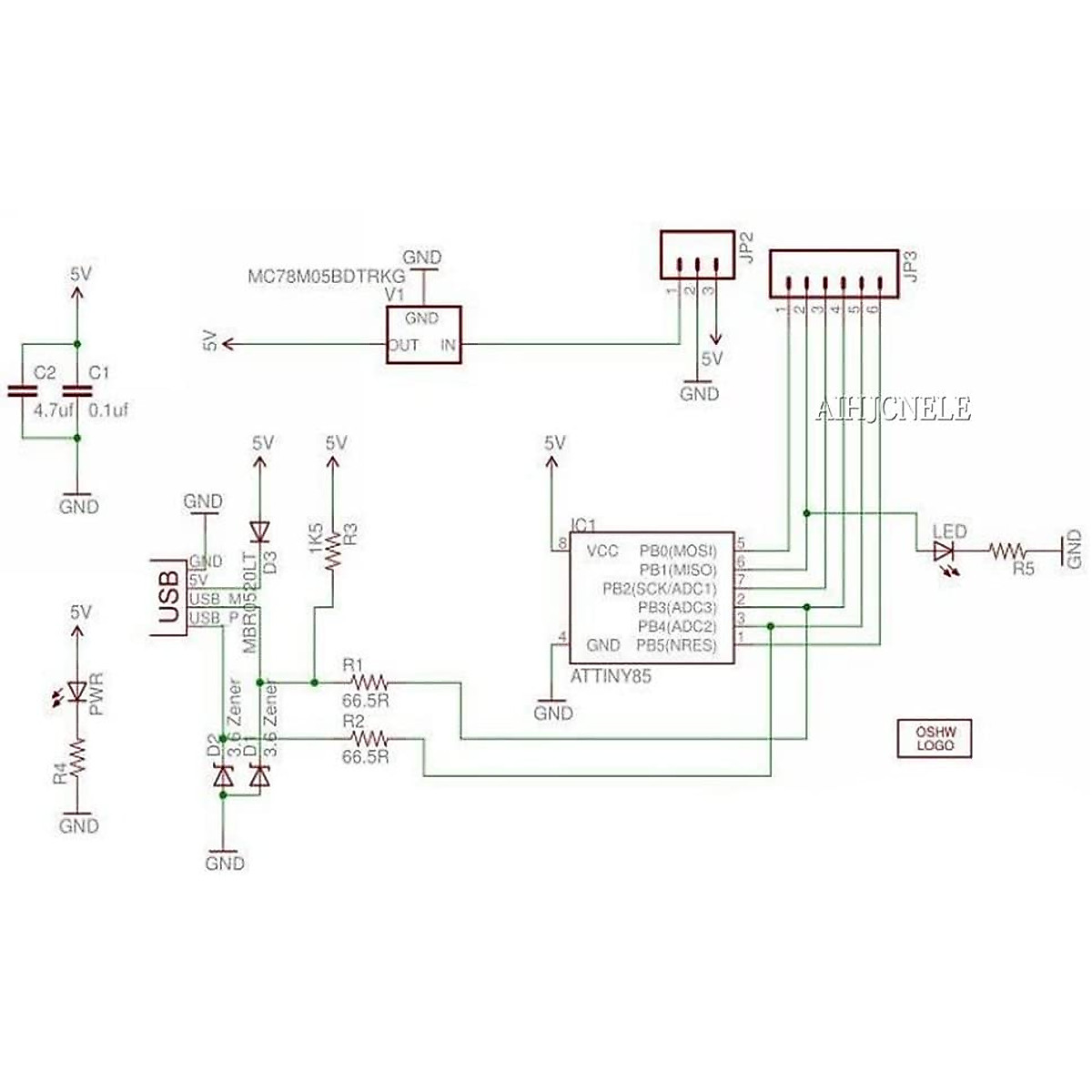 Aihjcnele Attiny85 Digispark Kickstarter USB Module Development Board Compatible IDE for Arduino General Micro USB MCU Development Module Compatible with UNO R3 PWM I2C SPI ADC I/O with Cable Wire