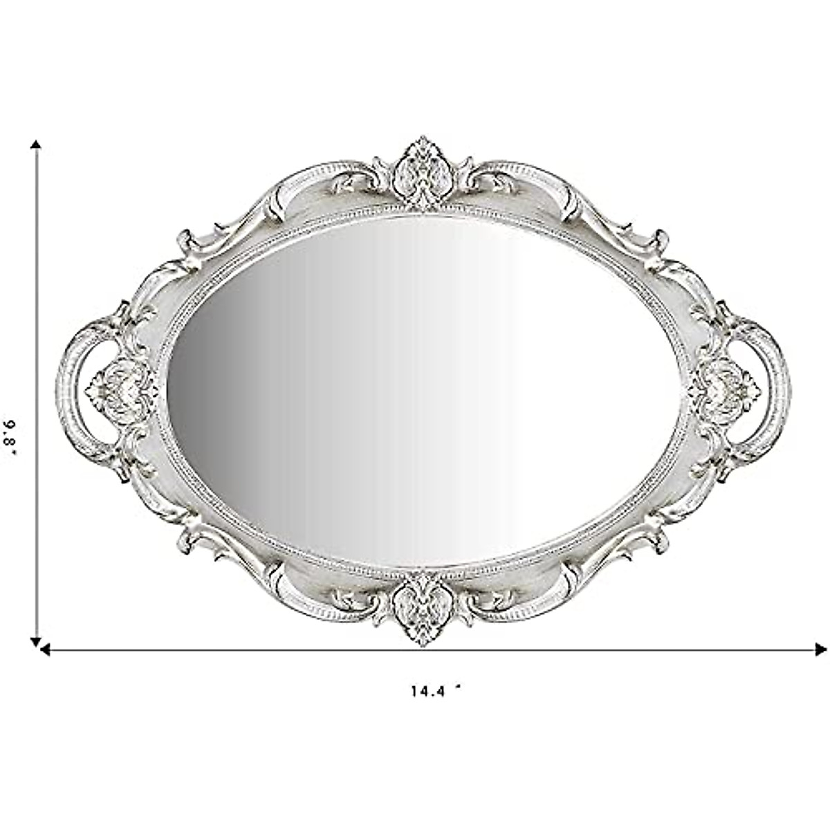 Yamfurga Oval Decorative Mirror Tray, French Style, Makeup Organizer, Jewelry Organizer, Serving Tray, 9.8"x 14.6", Golden Silver