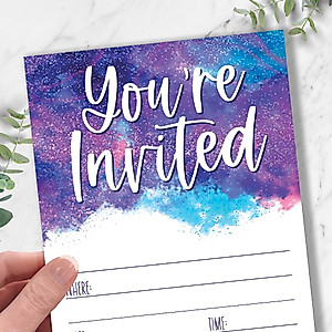 Galaxy Invitations With Envelopes For Out Of This World Birthday Party (20 Count) - Outer Space Theme Featuring Starry Night Sky
