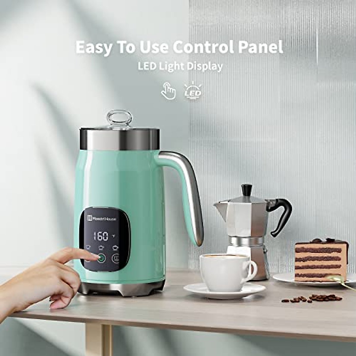 Maestri House Milk Frother, Variable Temp and Froth Thickness Milk Frother and Steamer, 14.1OZ/400ML Smart Touch Control Foam Maker, Memory Function for Latte, Warm Milk, Hot Chocolate