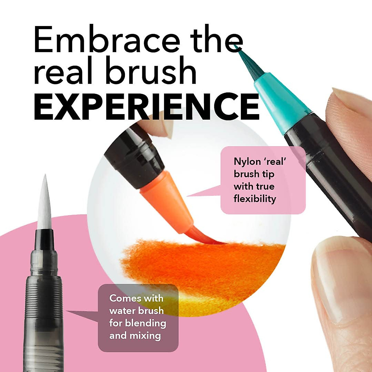 Castle Art Supplies Watercolor Brush Pens Set | 24 Lively colors, with Flexible Nylon Tips | For adult Coloring,Painting, Lettering – Artists and Beginners | Travel Case with Extra Water Brush Pen