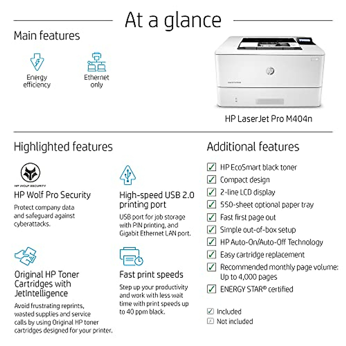 HP LaserJet Pro M404n Monochrome Printer with built-in Ethernet (W1A52A)
