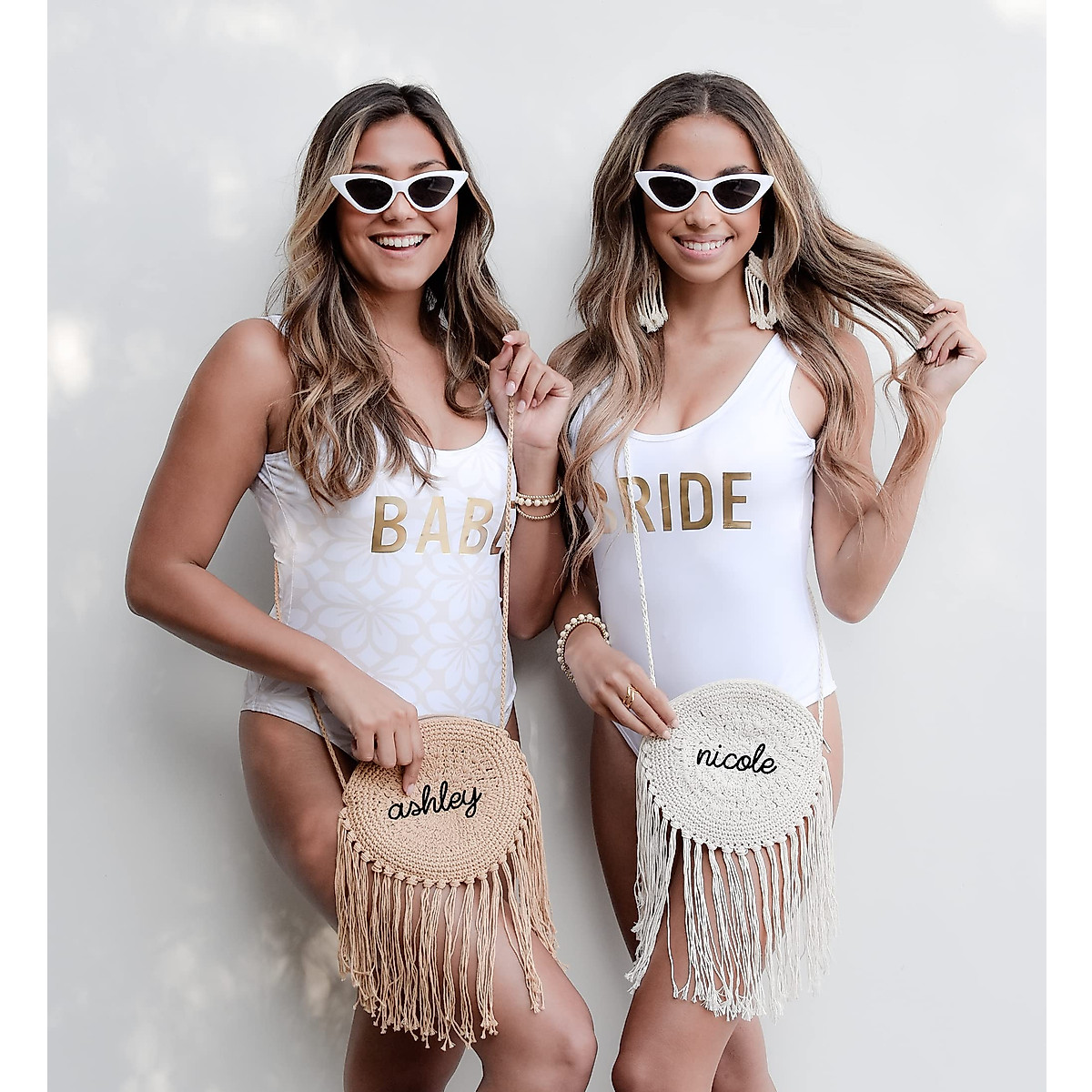 ModParty Cat Eye Sunglasses | SET OF 6: 1 White + 5 Beige | Bachelorette Party Sunglasses | Bride and Bridesmaid Matching Sunnies | Retro Eyewear | Party Favors