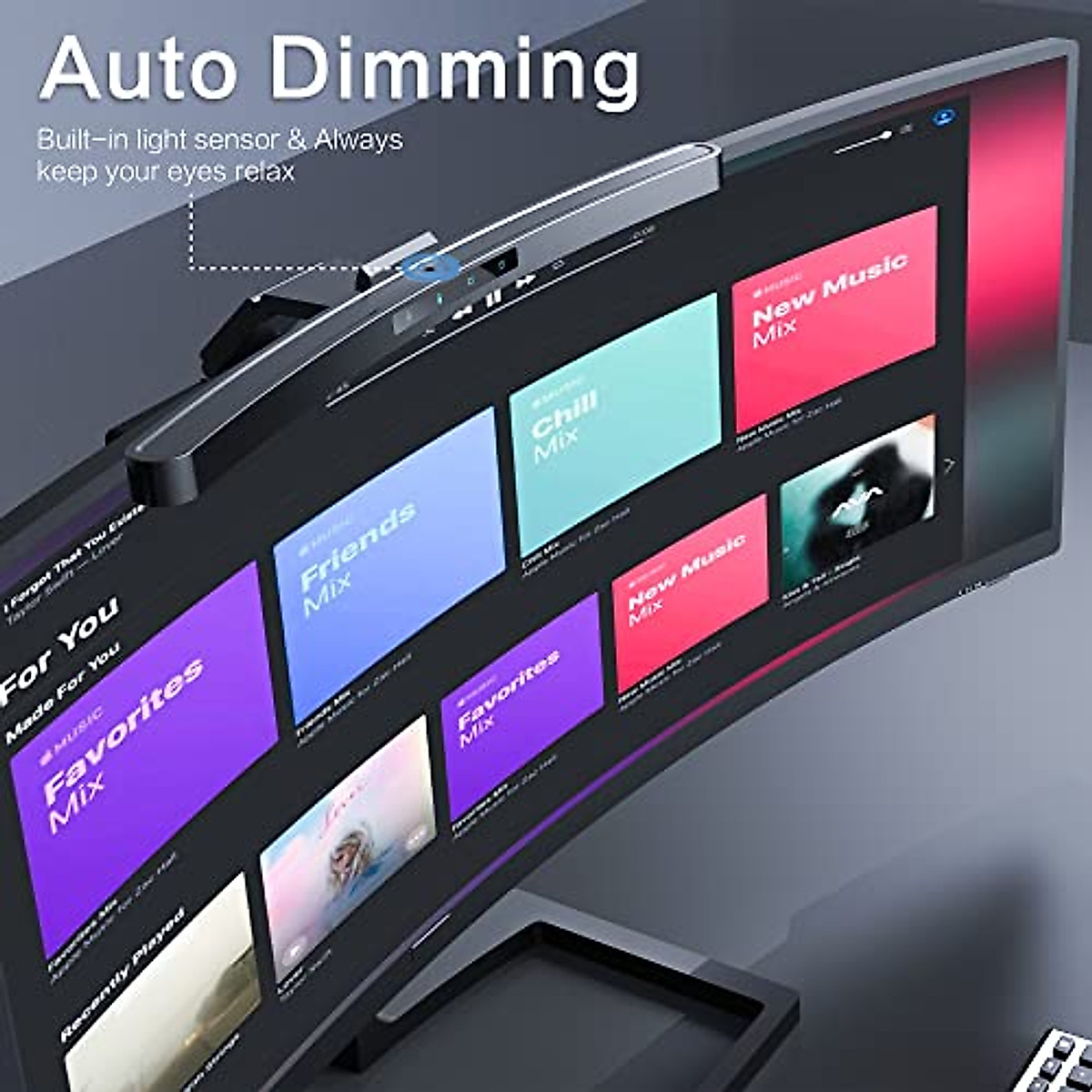 ONWAY Curved Monitor Light Bar with Wireless Remote,Monitor Light Bar with Auto-Dimming and Camera Base,Applicable to all screens. No Screen Glare,for Home and Office