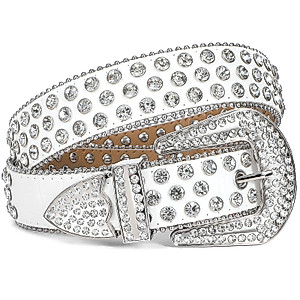 JASGOOD Men Women Rhinestone Belt Western Leather Belt Cowgirl Cowboy Bling Diamond Studded Leather Belt for Jeans Pants