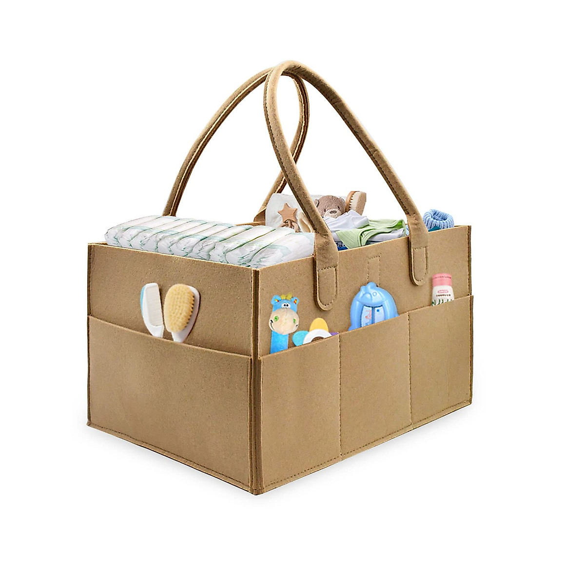 Esoes Diaper Caddy Organizer, Baby Diaper Caddy, Nursery Storage Basket Bin and Car for Diapers and Baby Wipes, Nappy Bags for Mom Toys Storage for Child (Beige)