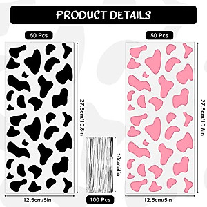 100 Pcs Cow Print Goodie Bags Cow Party Favors Treat Bags Cellophane Gift Bags with Twist Ties for Cow Theme Baby Shower Cowgirl Cowboy Birthday Party Supplies
