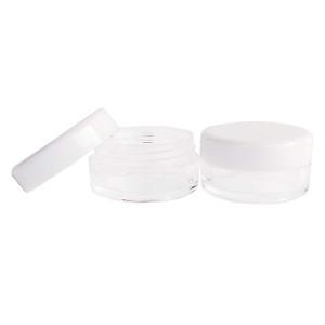Wopanxye 20pcs 5g Small Travel Sample Cosmetic Containers for Make-up Eye Shadow Nails Lotion Powder Gems Beads Jewelry Cream, 5ml Clear Round Pot Jars with White Lid， Mini 5ml Plastic Sample Jars