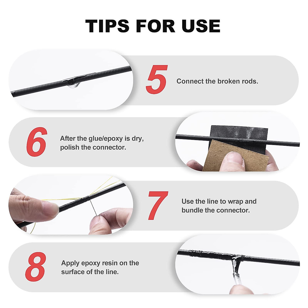 Goture Fishing Rod Repair Carbon Fiber Stick for Baitcasting Rods Spinnning Rods Repair Sandpaper 5 Carbon Fiber Sticks & 4 Sandpapers