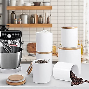77L Food Storage Jar, 10.13 FL OZ (300 ML), Ceramic Food Storage Jar with Airtight Seal Bamboo Lid - Modern Design White Ceramic Food Storage Canister for Serving Tea, Coffee, Spice and More