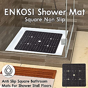 ENKOSI Large Square Shower Mat Non Slip - Non Slip Shower Mats - Bathroom Shower Mat - Black Shower Mat - No Slip Shower Mats - Shower Floor Mat - Shower Mats for Showers Anti Slip (Black 27x27)