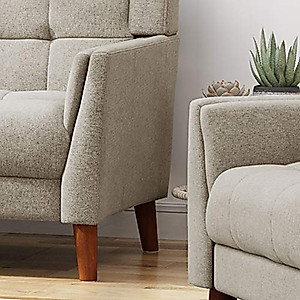 Christopher Knight Home Evelyn Mid Century Modern Fabric Arm Chair and Loveseat Set, Beige, Walnut