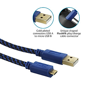 ZedLabz Ultra 5M braided charging cable for Sony PS4 controllers - gold plated flush fit extra long USB play & charge cable lead – Includes tidy and drawstring storage bag