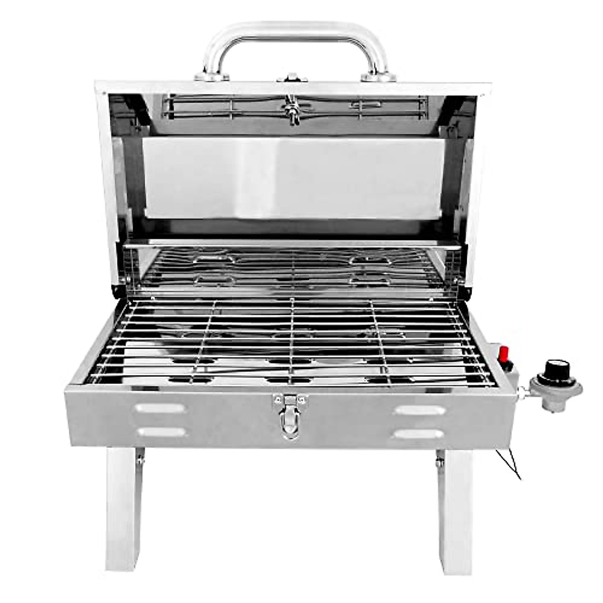 Supllueer Tabletop Propane Grill, Stainless Steel Professional Gas Grill 20,000 BTU BBQ Tabletop Gas Grill for Outdoor Cooking Patio Garden BBQ Picnic